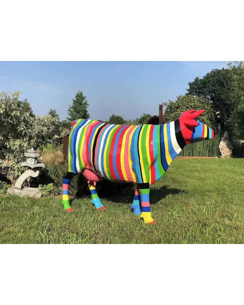 MULTICOLOR SHADES STRIPED resin cow for exterior or interior decoration ...